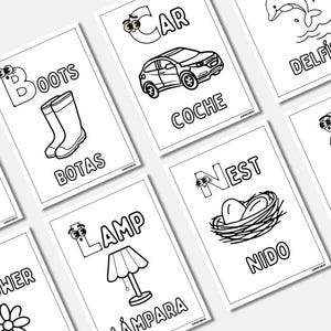 Bilingual Alphabet Vocabulary Coloring Pages | English Spanish A-Z ...