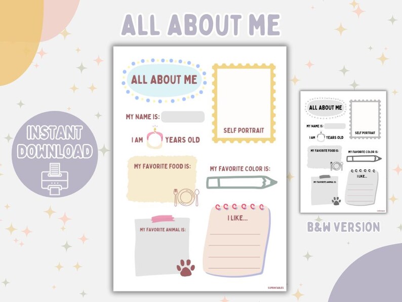 All About Me Printable Worksheet Get to Know Me Activity Page Digital ...