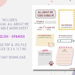 Bilingual All About Me Printable Worksheet | English Spanish Todo Sobre ...
