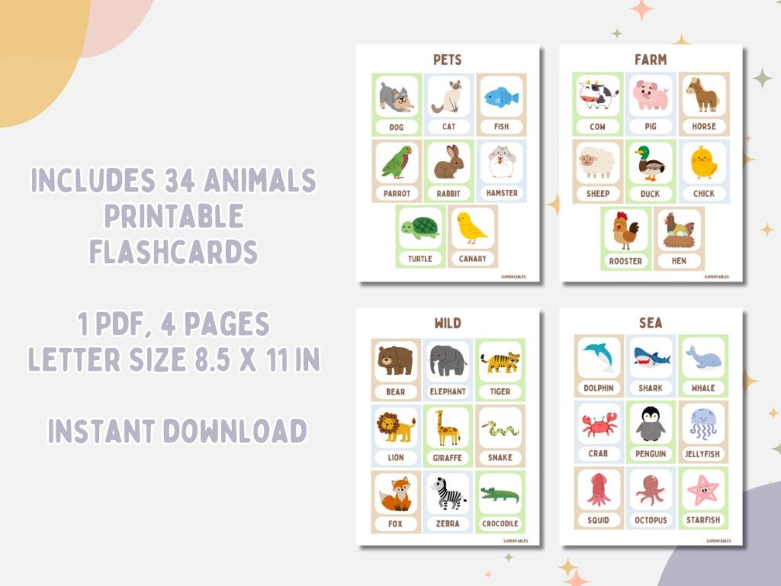 Animal Printable Flashcards | Simple English Vocabulary Flash Cards ...