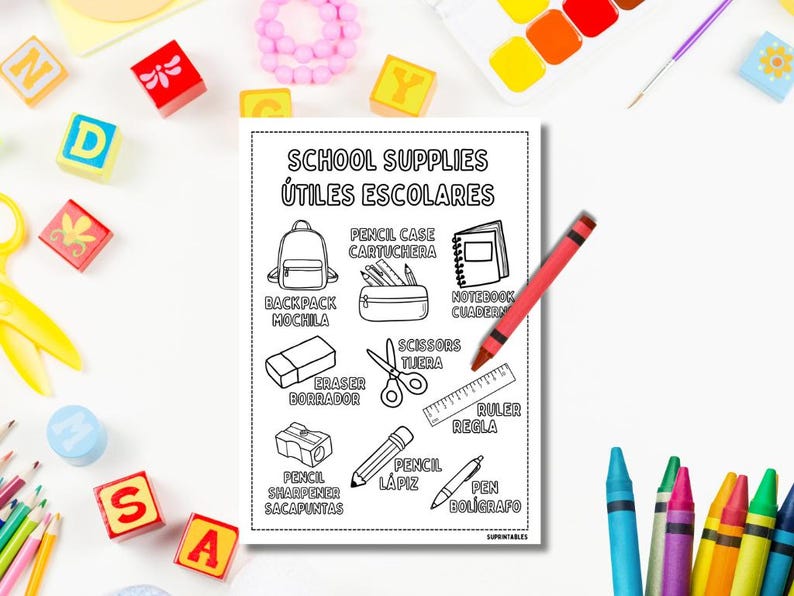 Bilingual Vocabulary Coloring Pages | English Spanish Printable ...