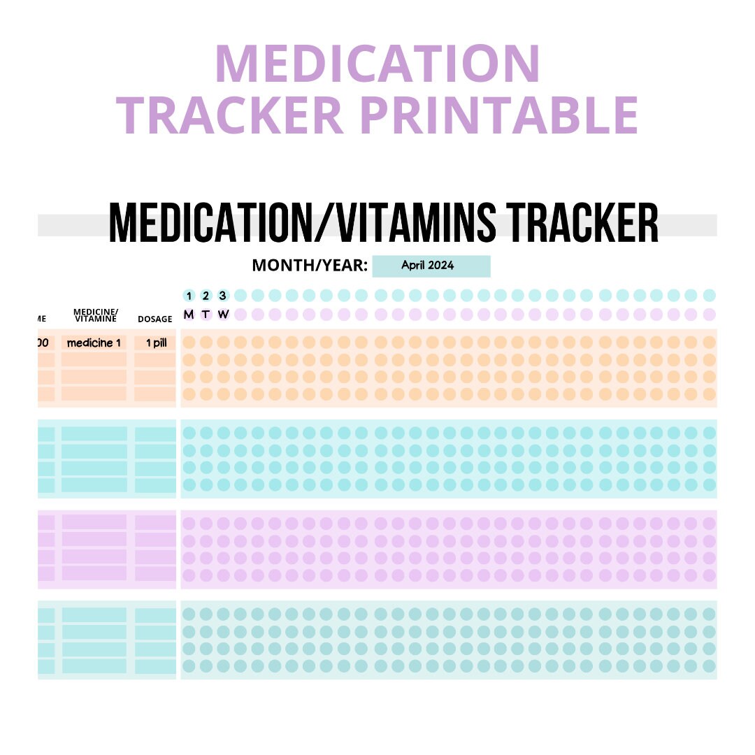 Medication Schedule Printable Medicine Chart Monthly Medication Log ...