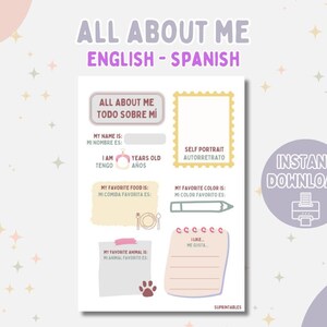Bilingual All About Me Printable Worksheet | English Spanish Todo Sobre ...