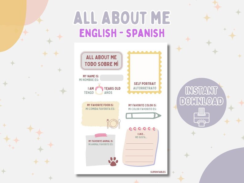 Bilingual All About Me Printable Worksheet | English Spanish Todo Sobre ...