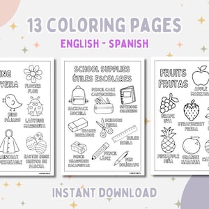 Bilingual Vocabulary Coloring Pages | English Spanish Printable ...