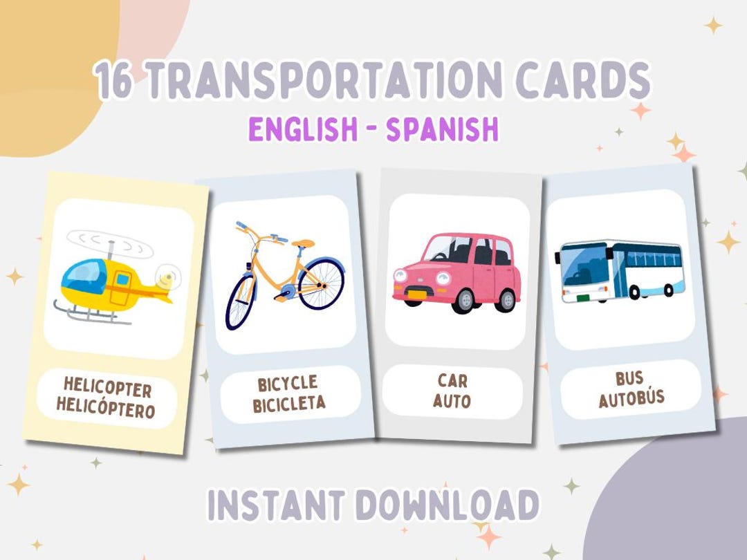 Bilingual Means of Transportation Printable Flashcards | English ...