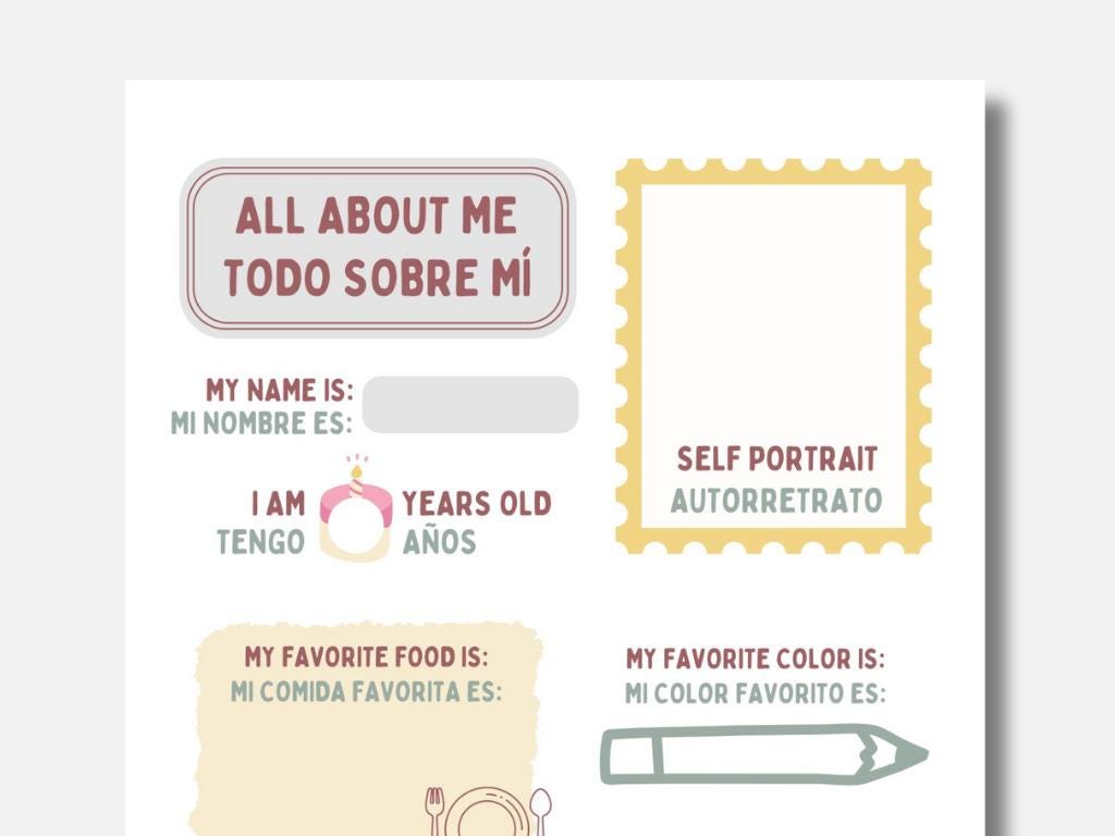 Bilingual All About Me Printable Worksheet | English Spanish Todo Sobre ...