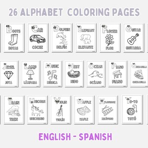 Bilingual Alphabet Vocabulary Coloring Pages | English Spanish A-Z ...