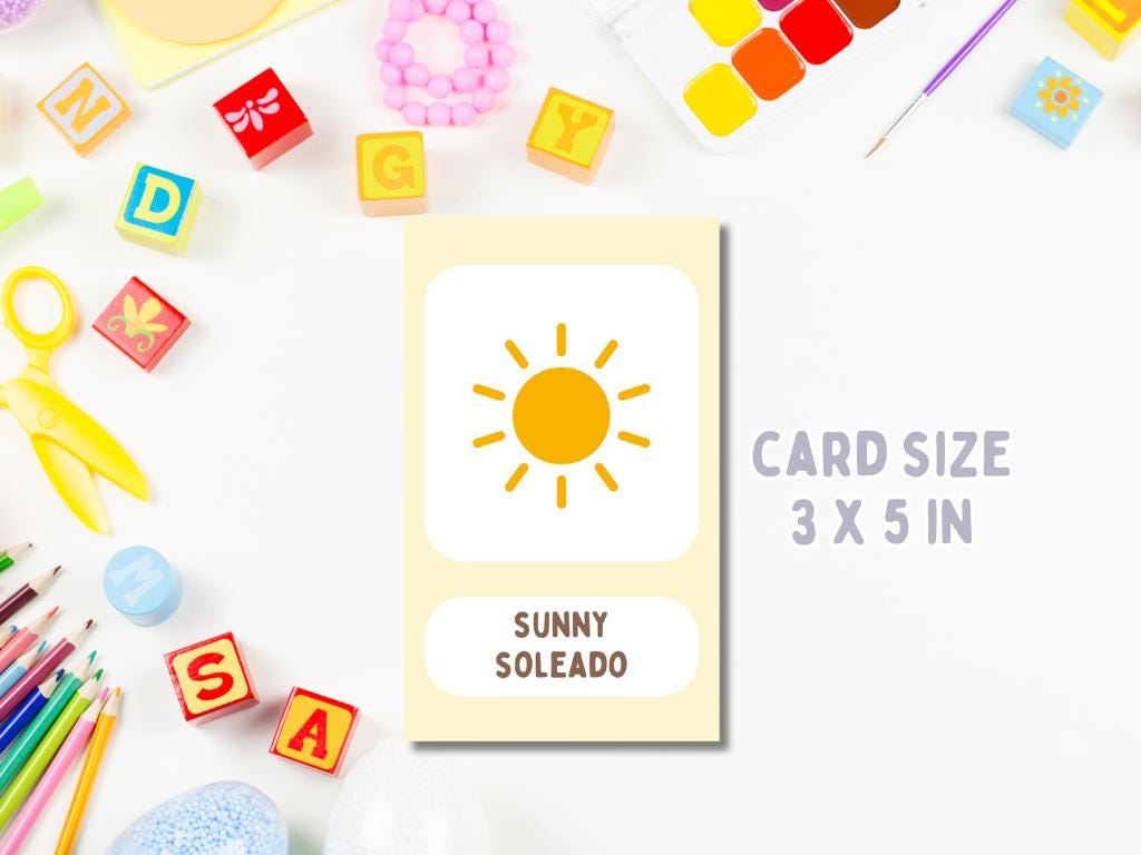 Bilingual Weather Printable Flashcards | English Spanish Educational ...
