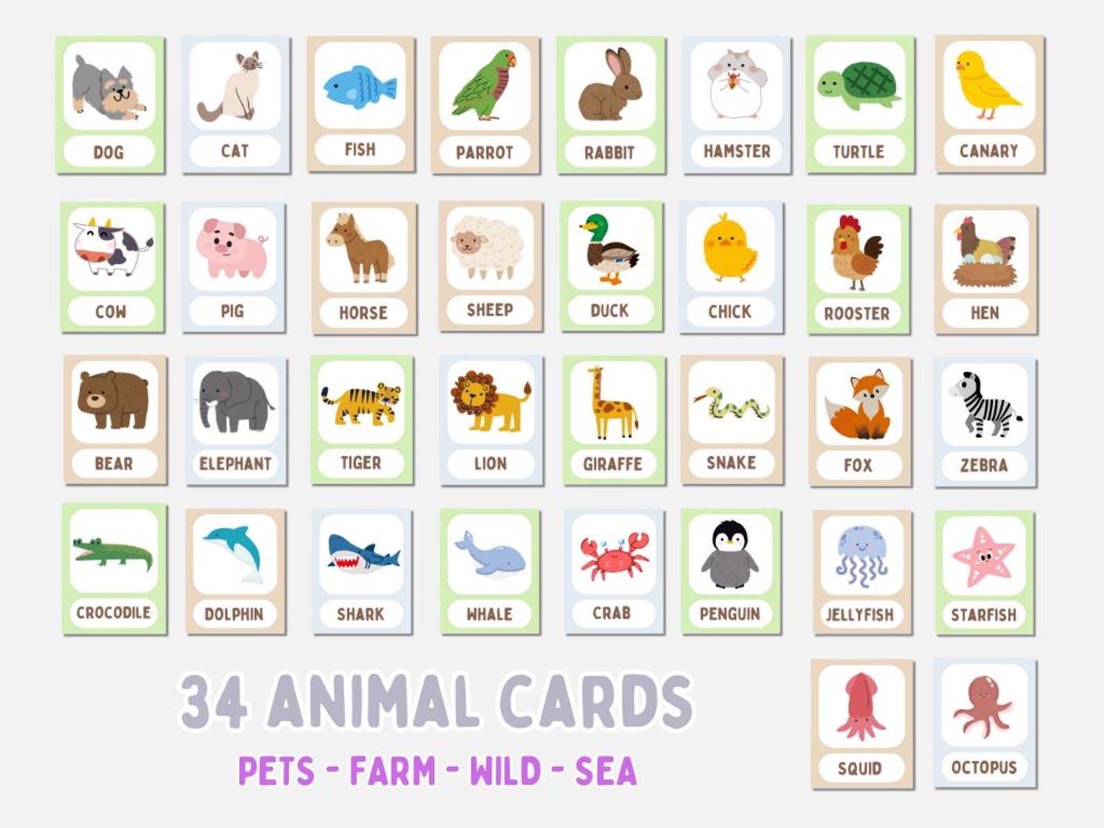 Animal Printable Flashcards | Simple English Vocabulary Flash Cards ...