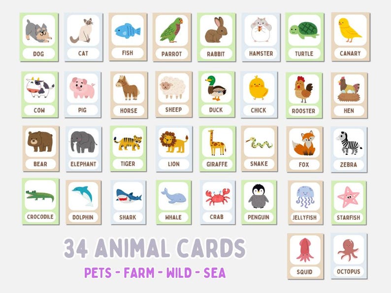Animal Printable Flashcards | Simple English Vocabulary Flash Cards ...
