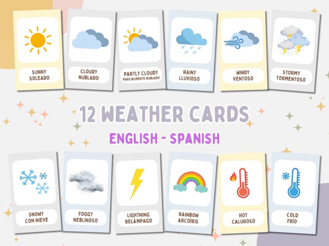 Bilingual Weather Printable Flashcards | English Spanish Educational ...