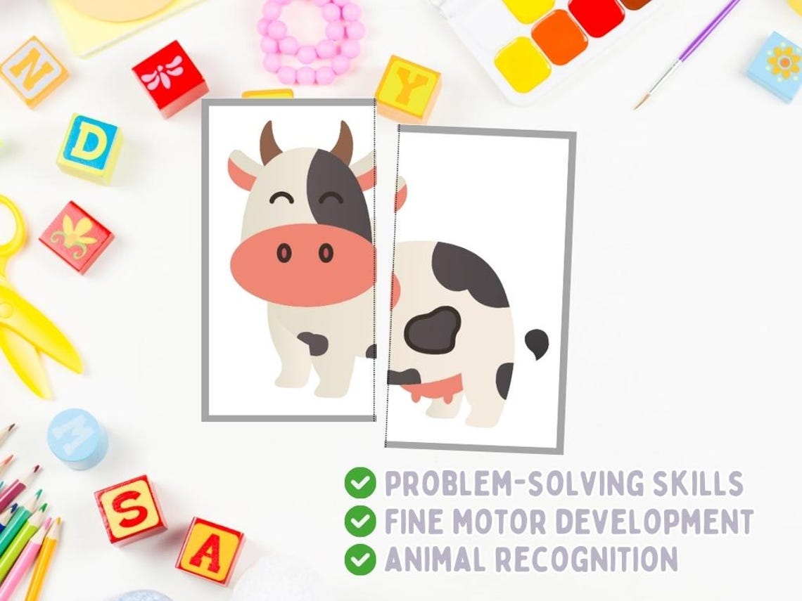 Animal Puzzle Activity Printable, Preschool Animal 2 Piece Puzzle Game ...