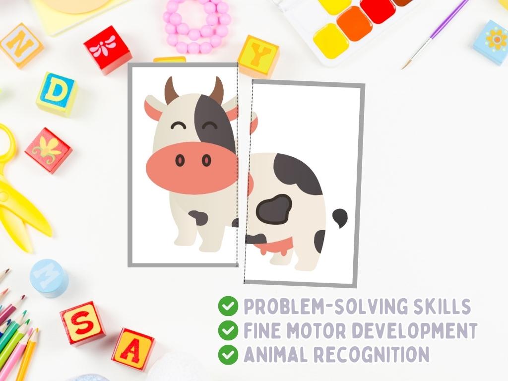 Animal Puzzle Activity Printable, Preschool Animal 2 Piece Puzzle Game ...