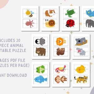 Animal Puzzle Activity Printable, Preschool Animal 4 Piece Puzzle Game ...