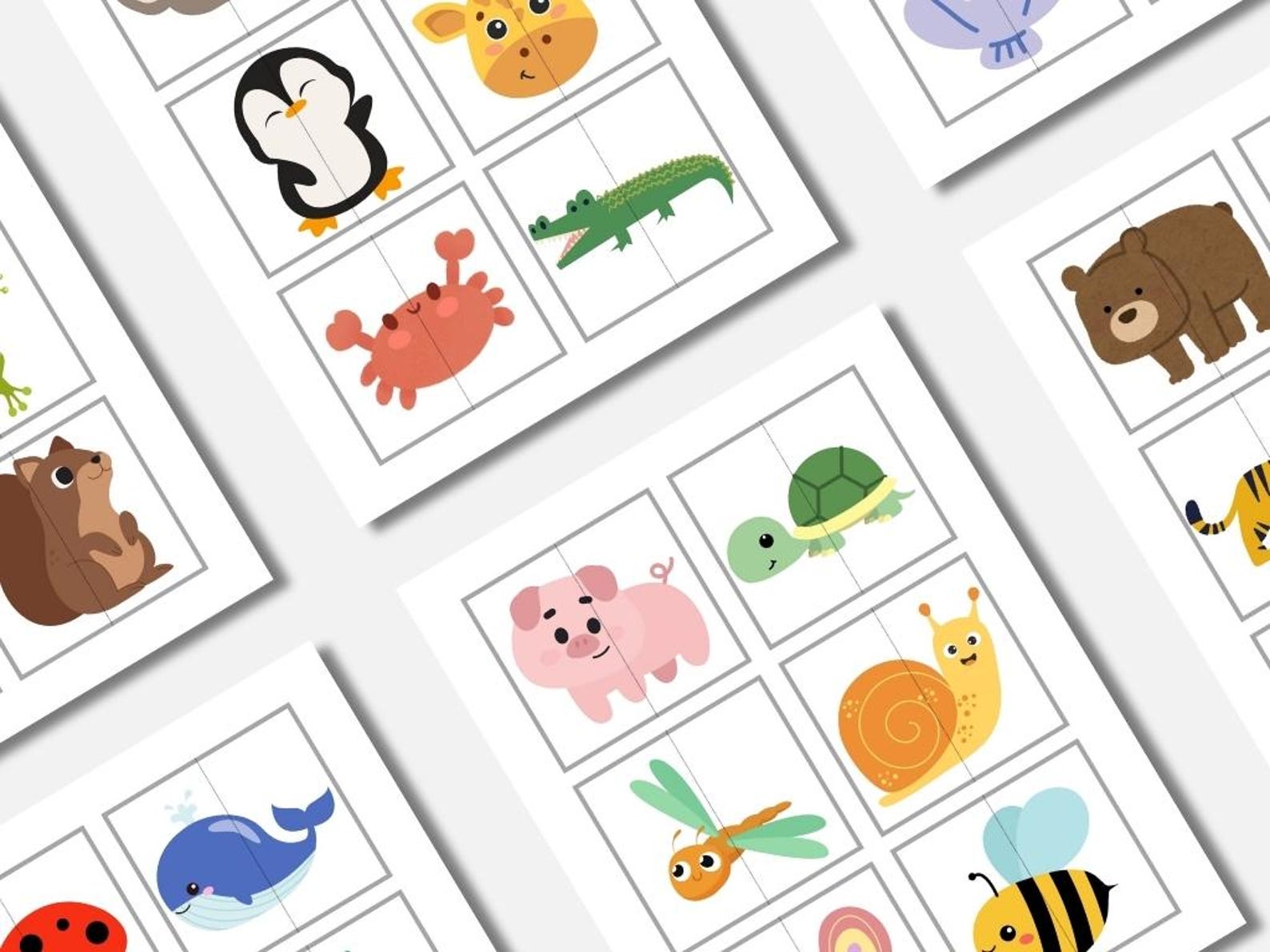 Animal Puzzle Activity Printable, Preschool Animal 2 Piece Puzzle Game ...