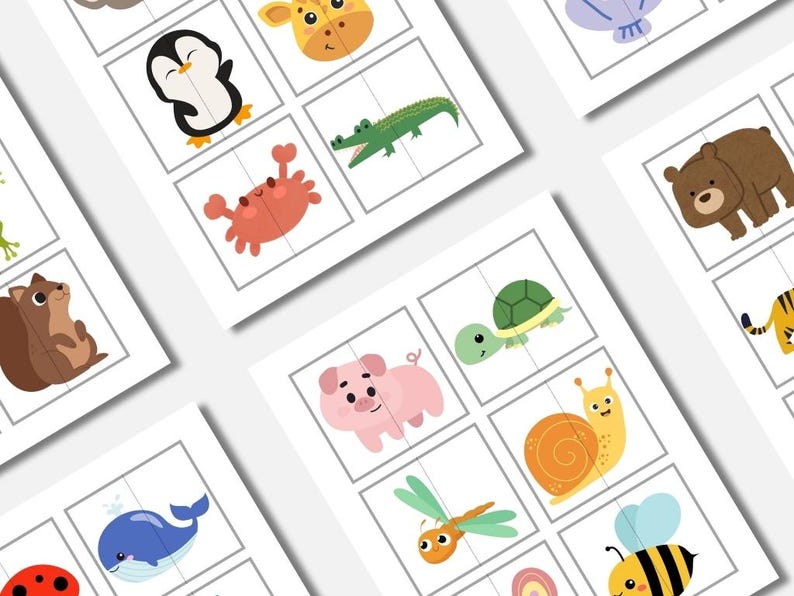 Animal Puzzle Activity Printable, Preschool Animal 2 Piece Puzzle Game ...