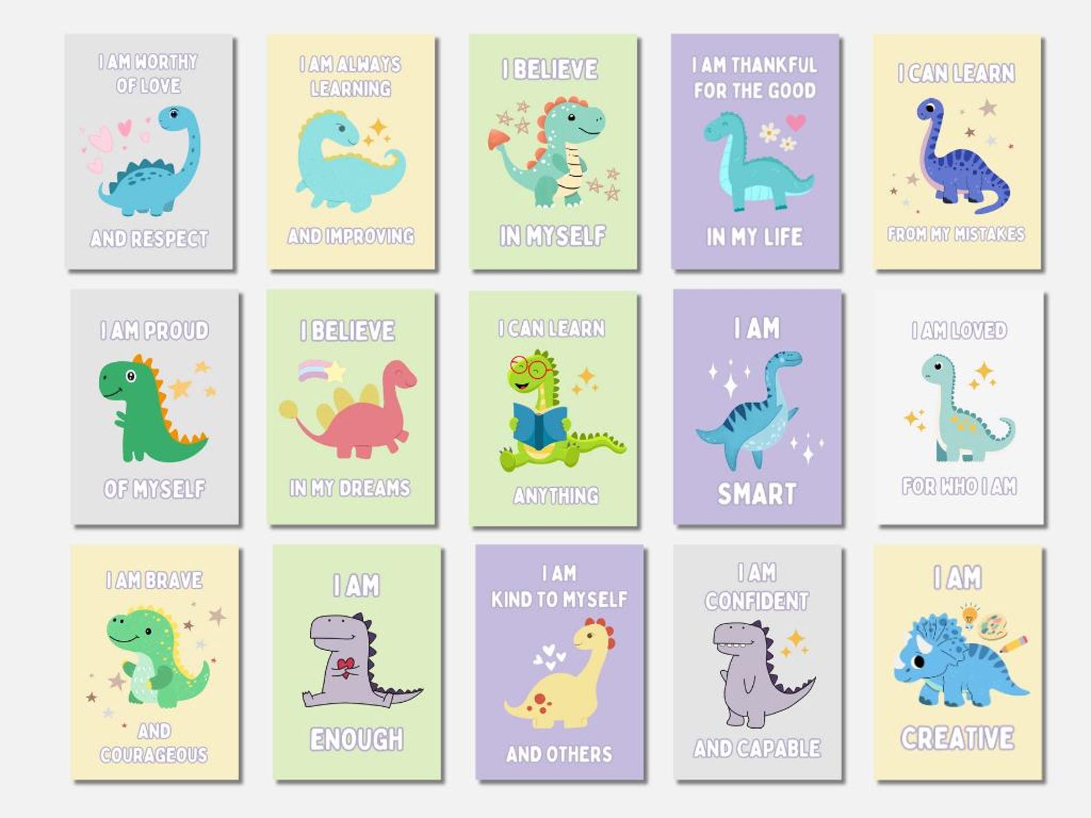 Positive Affirmations Printable Dino Flashcards | Cute Dinosaur Quotes ...
