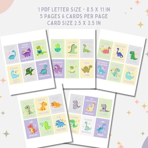 Positive Affirmations Printable Dino Flashcards | Cute Dinosaur Quotes ...