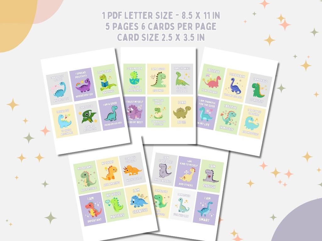 Positive Affirmations Printable Dino Flashcards | Cute Dinosaur Quotes ...