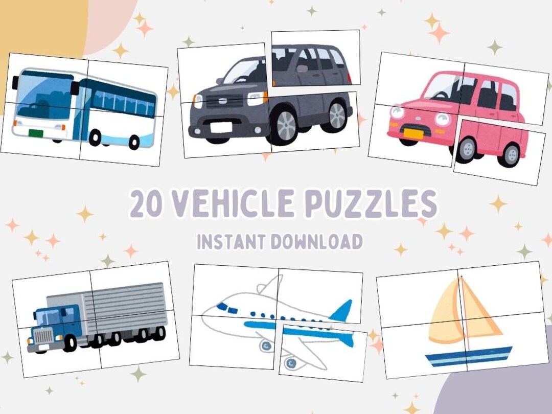 Vehicles Puzzle Activity Printable, Preschool Transportation 4 Piece ...