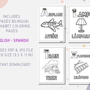 Bilingual Alphabet Vocabulary Coloring Pages | English Spanish A-Z ...