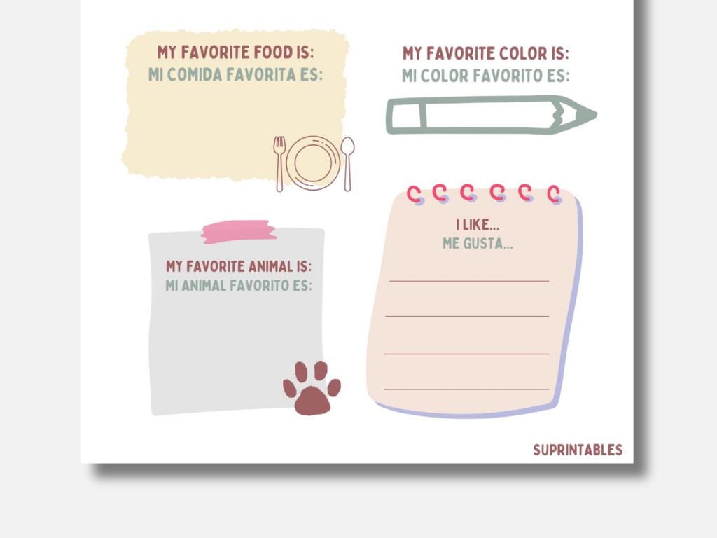 Bilingual All About Me Printable Worksheet | English Spanish Todo Sobre ...