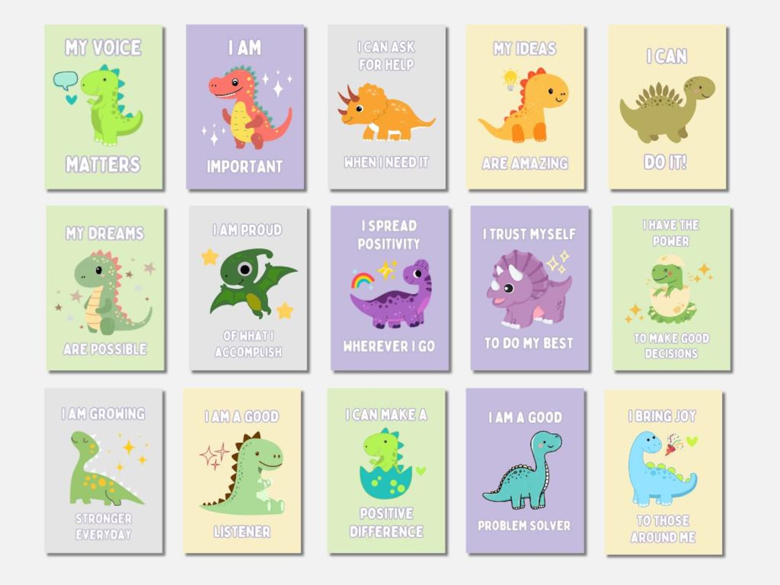 Positive Affirmations Printable Dino Flashcards | Cute Dinosaur Quotes ...