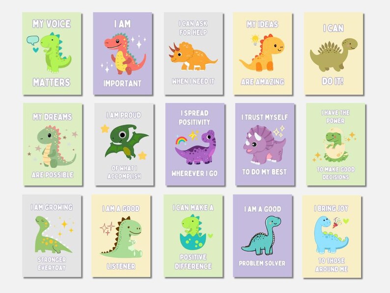 Positive Affirmations Printable Dino Flashcards | Cute Dinosaur Quotes ...