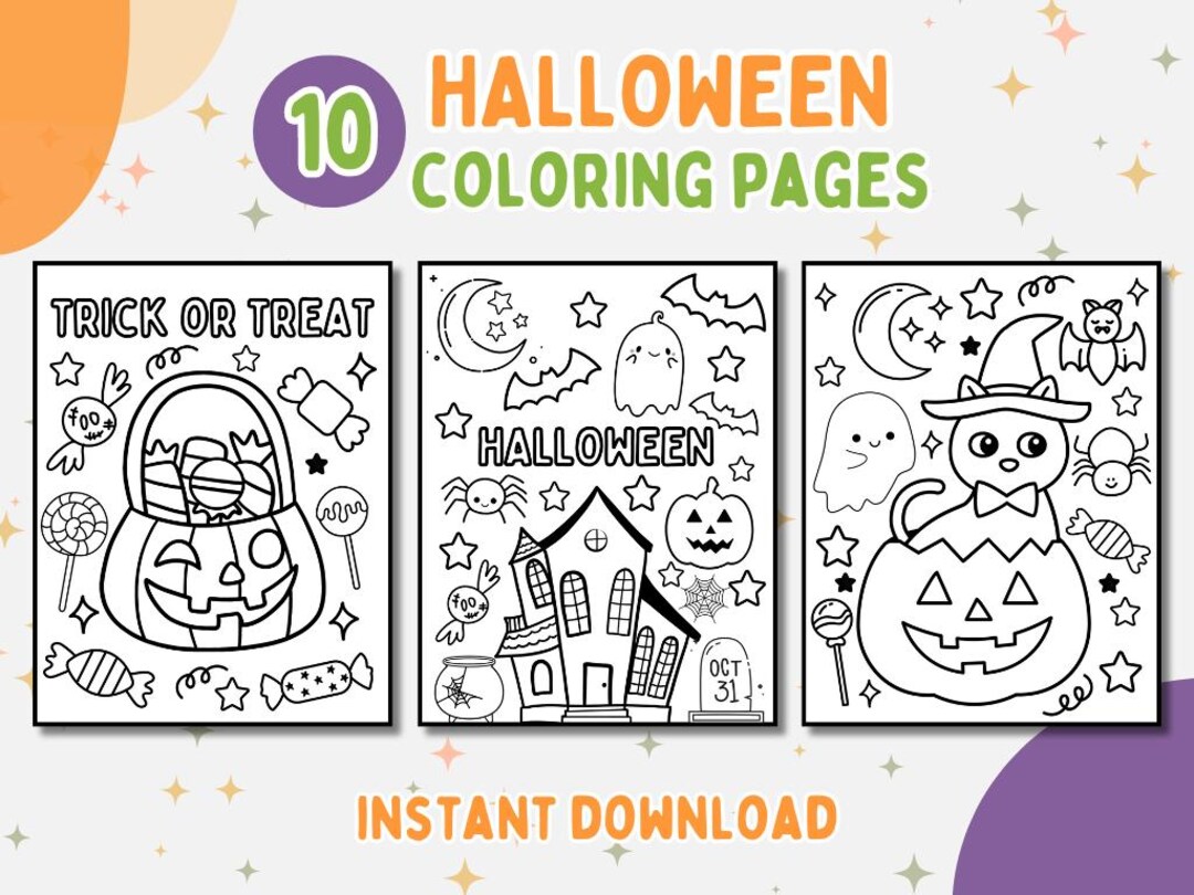 Halloween Printable Coloring Pages Cute Spooky Coloring Sheets Digital ...
