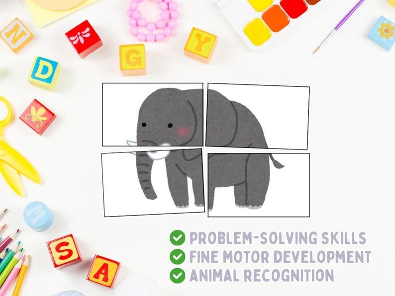 Animal Puzzle Activity Printable, Preschool Animal 4 Piece Puzzle Game ...