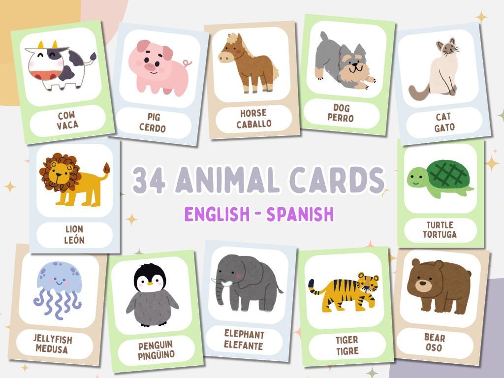 Bilingual Animal Printable Flashcards | English Spanish Vocabulary ...