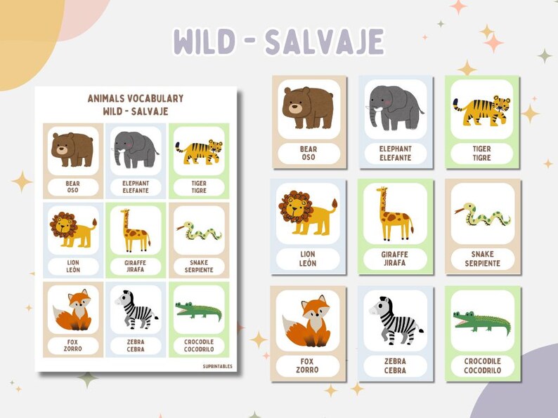 Bilingual Animal Printable Flashcards | English Spanish Vocabulary ...