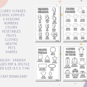 Bilingual Vocabulary Coloring Pages | English Spanish Printable ...