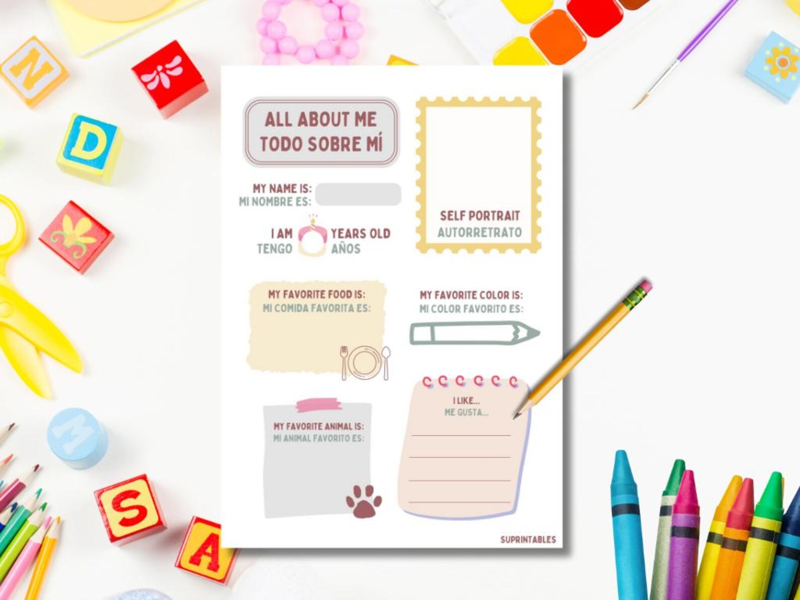 Bilingual All About Me Printable Worksheet | English Spanish Todo Sobre ...