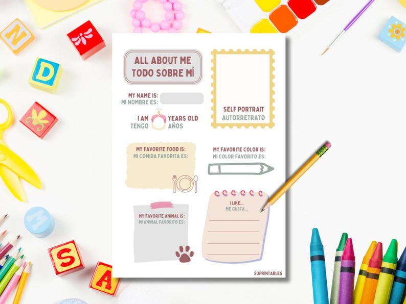Bilingual All About Me Printable Worksheet | English Spanish Todo Sobre ...