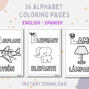 Bilingual Alphabet Vocabulary Coloring Pages | English Spanish A-Z ...