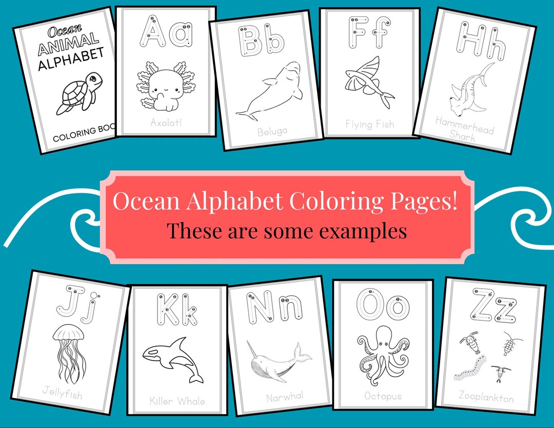 Ocean Alphabet Tracing and Coloring Pages - Etsy