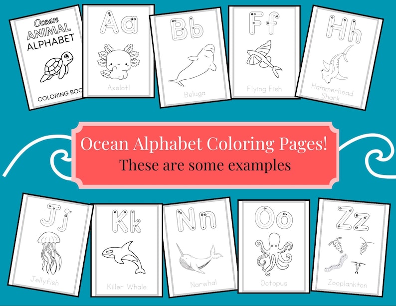 Ocean Alphabet Tracing and Coloring Pages - Etsy