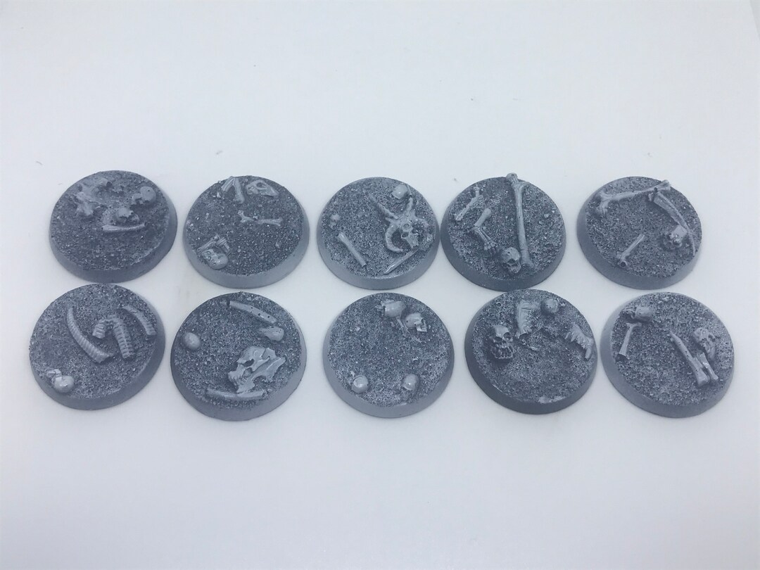 Ten (10) Warhammer Age of Sigmar 40K Resin Bone Field 32mm Round Bases ...