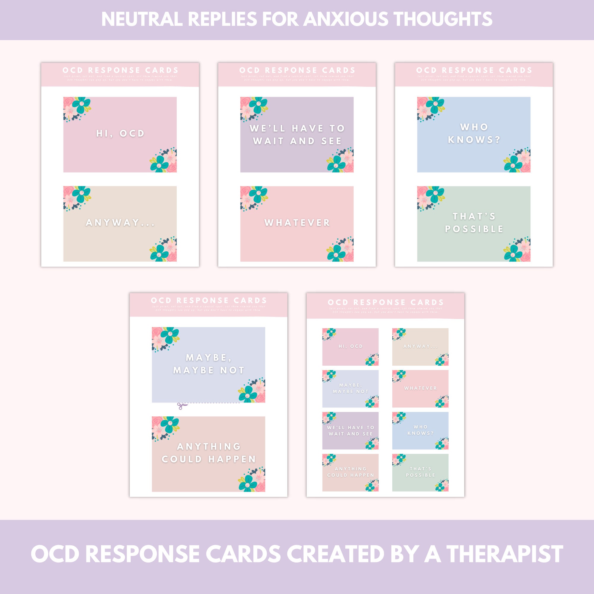 OCD Resource, Digital OCD Response Cards, Neutral OCD Responses, Mental ...