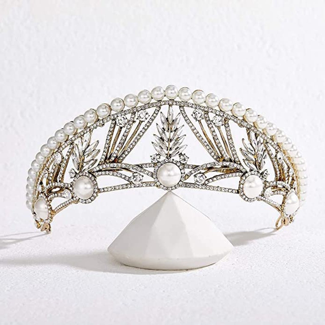Isolde Pearl & Crystal Tiara Art Deco Wedding Crown Crystal Pearl ...