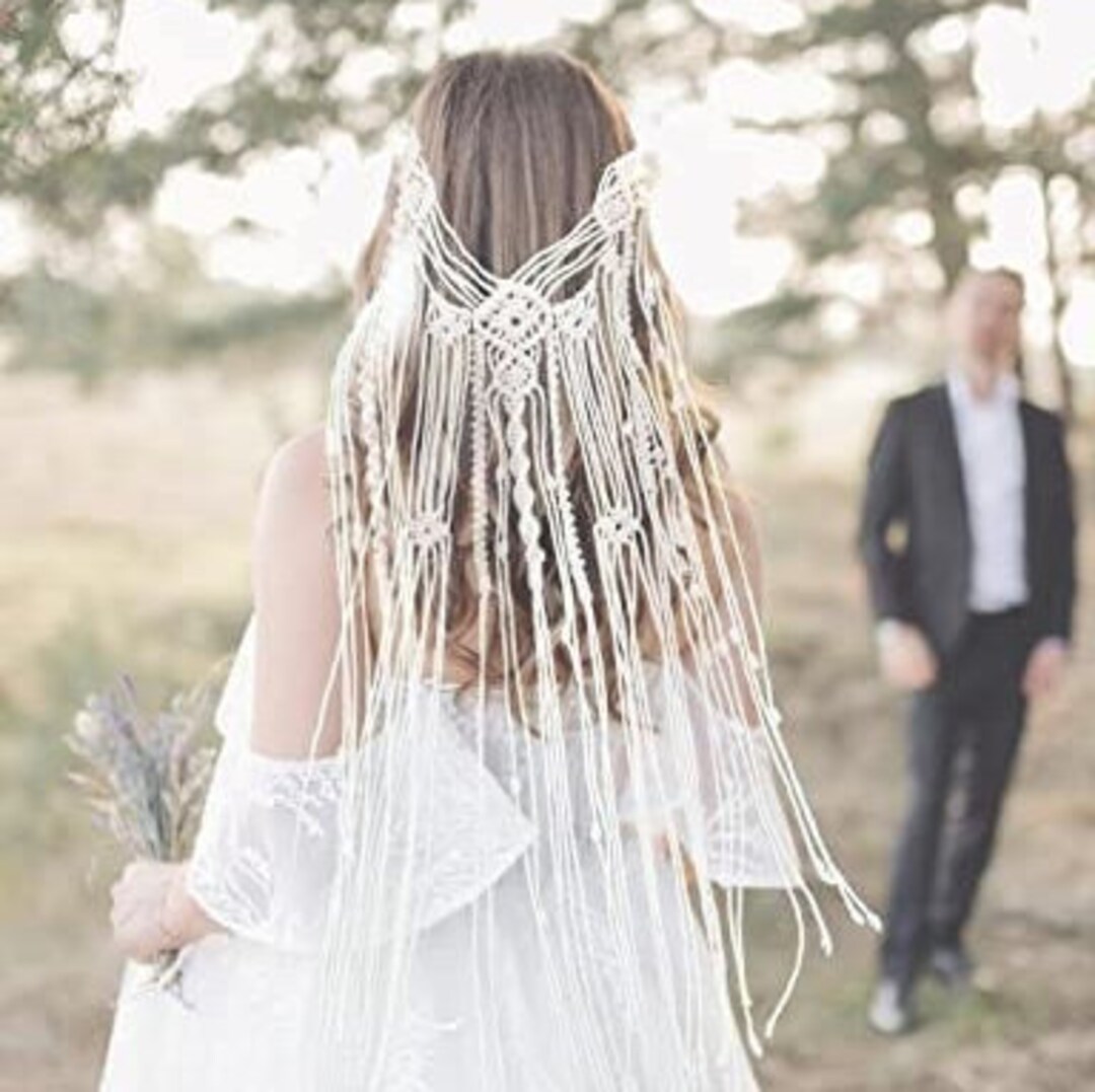 Bohemian Wedding Macrame Veil Boho Wedding Decor Veil Alternative Boho Chic Rustic Wedding Veil ...