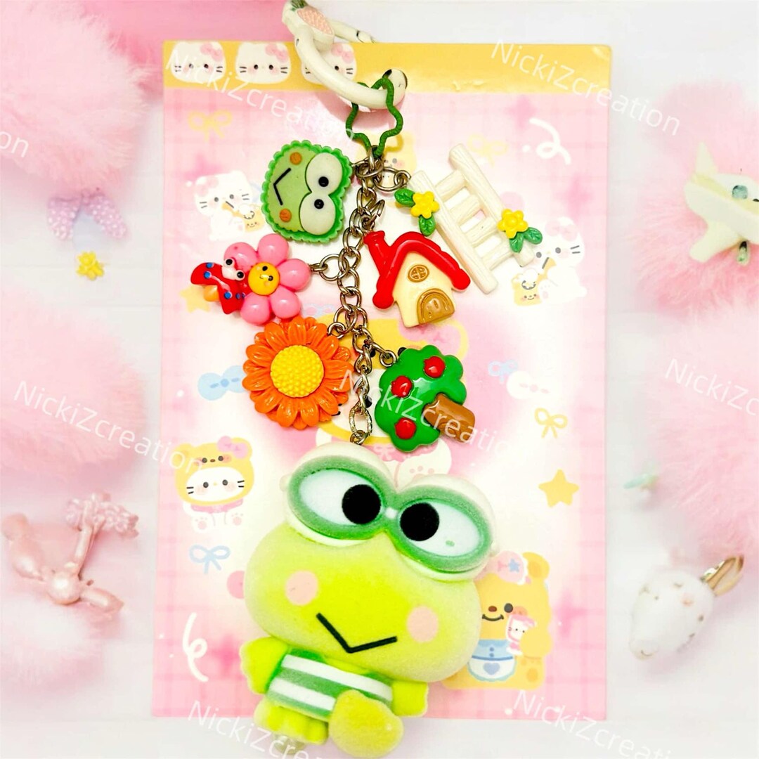 Frog Keroppi Bag Charm| San San Family Fuzzy Keroppi Keychain | Trinket ...