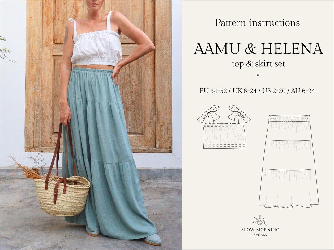 Digital Sewing Pattern, Digital Crop Top Sewing Pattern, Tiered Maxi ...
