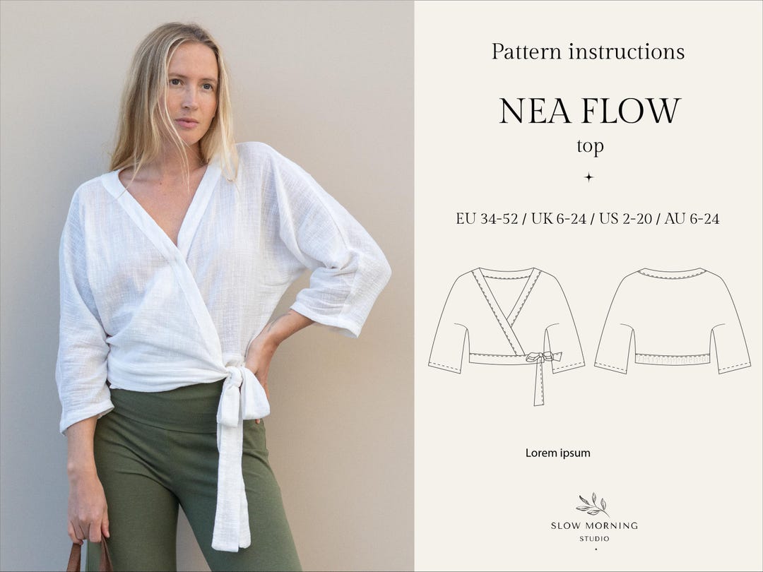 Digital Sewing Pattern, Digital PDF Sewing Pattern for Women, Wrap Top Sewing Pattern for Women ...