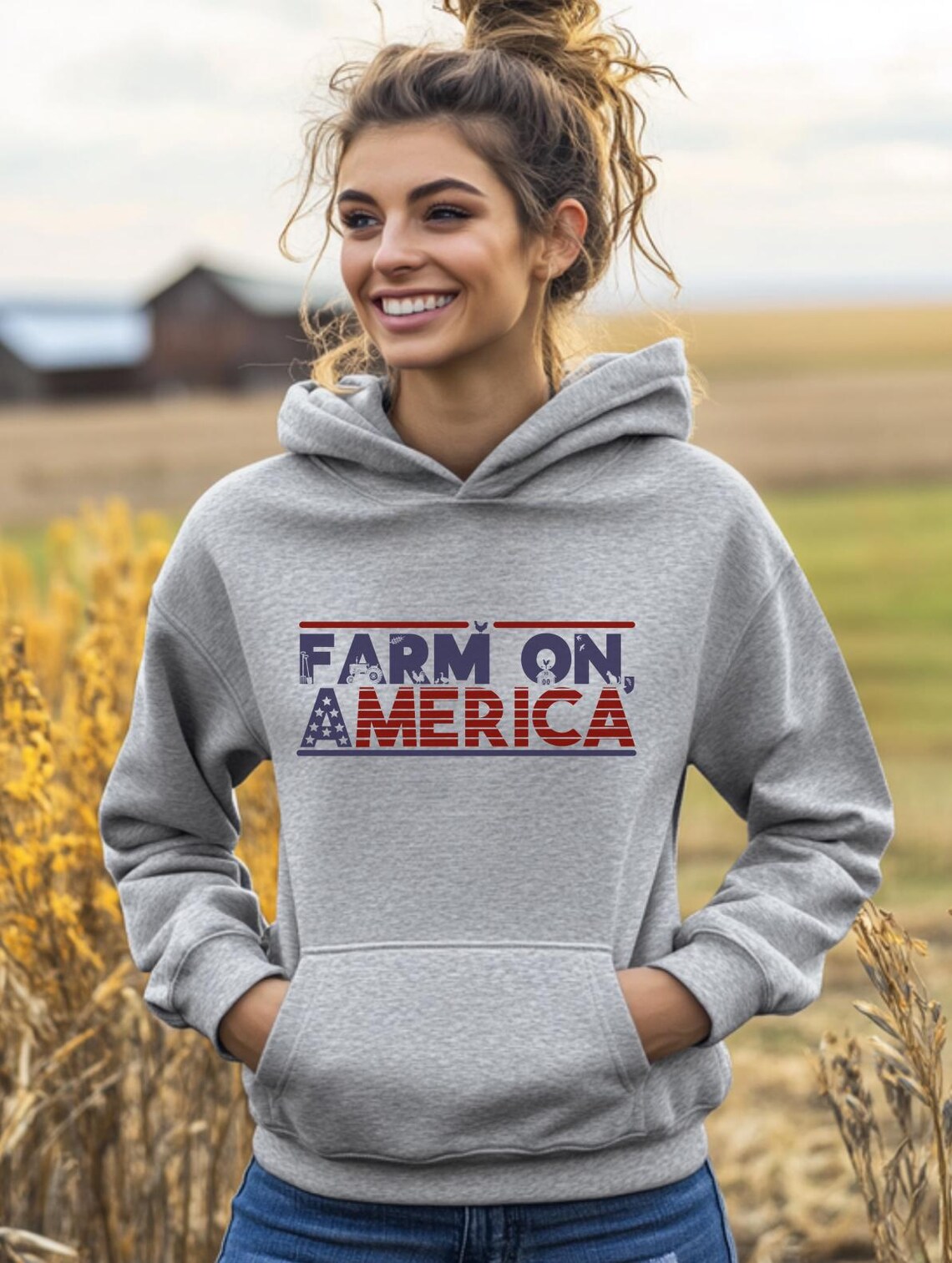 Farm on America Unisex Hooded Sweatshirt, Farming Hoodie, Farming Shirt ...