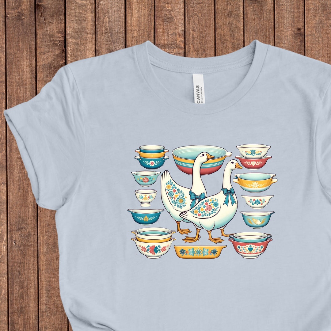 Retro Blue Ribbon Goose and Pyrex T-shirt Vintage Pyrex Grandma Kitchen ...