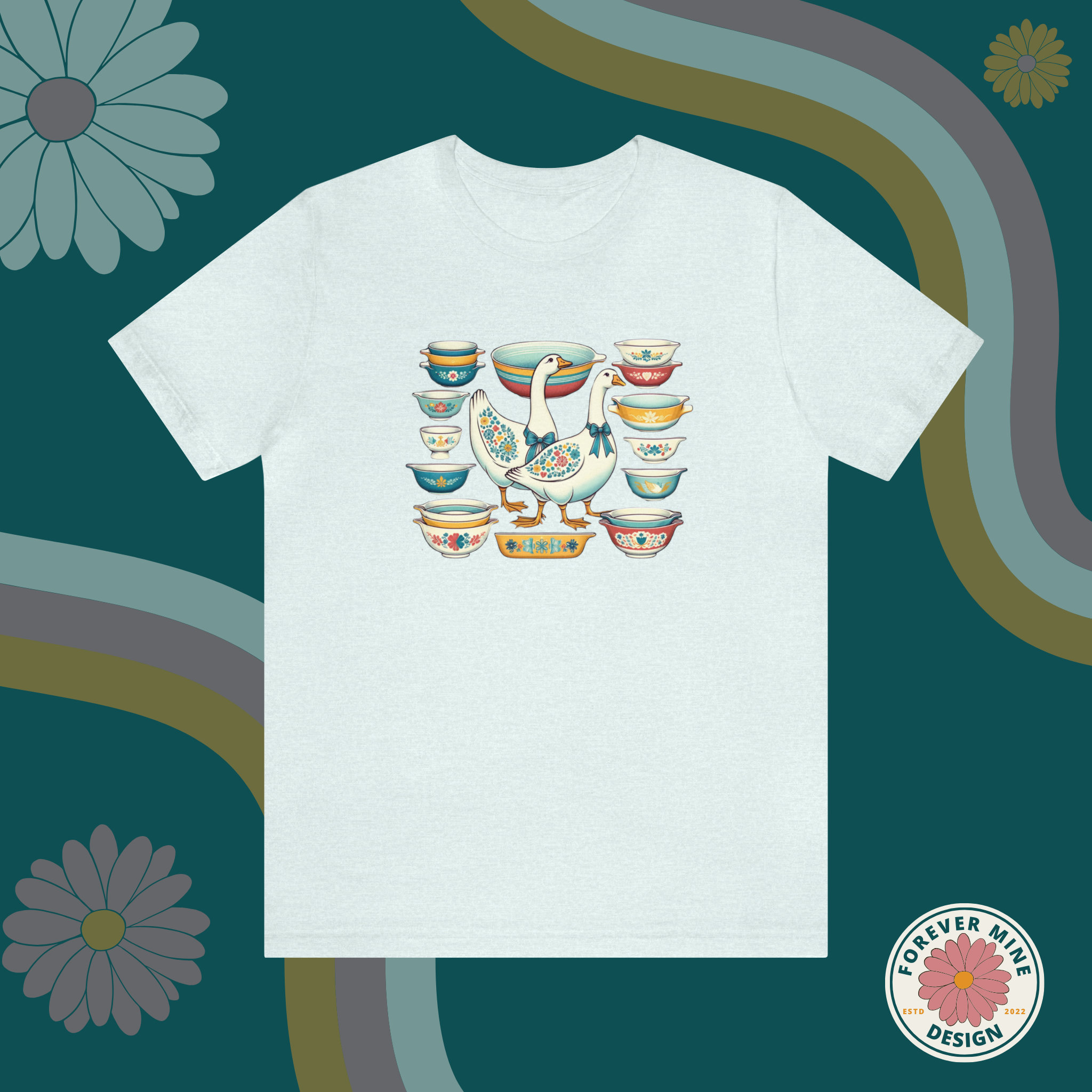 Retro Blue Ribbon Goose and Pyrex T-shirt Vintage Pyrex Grandma Kitchen ...