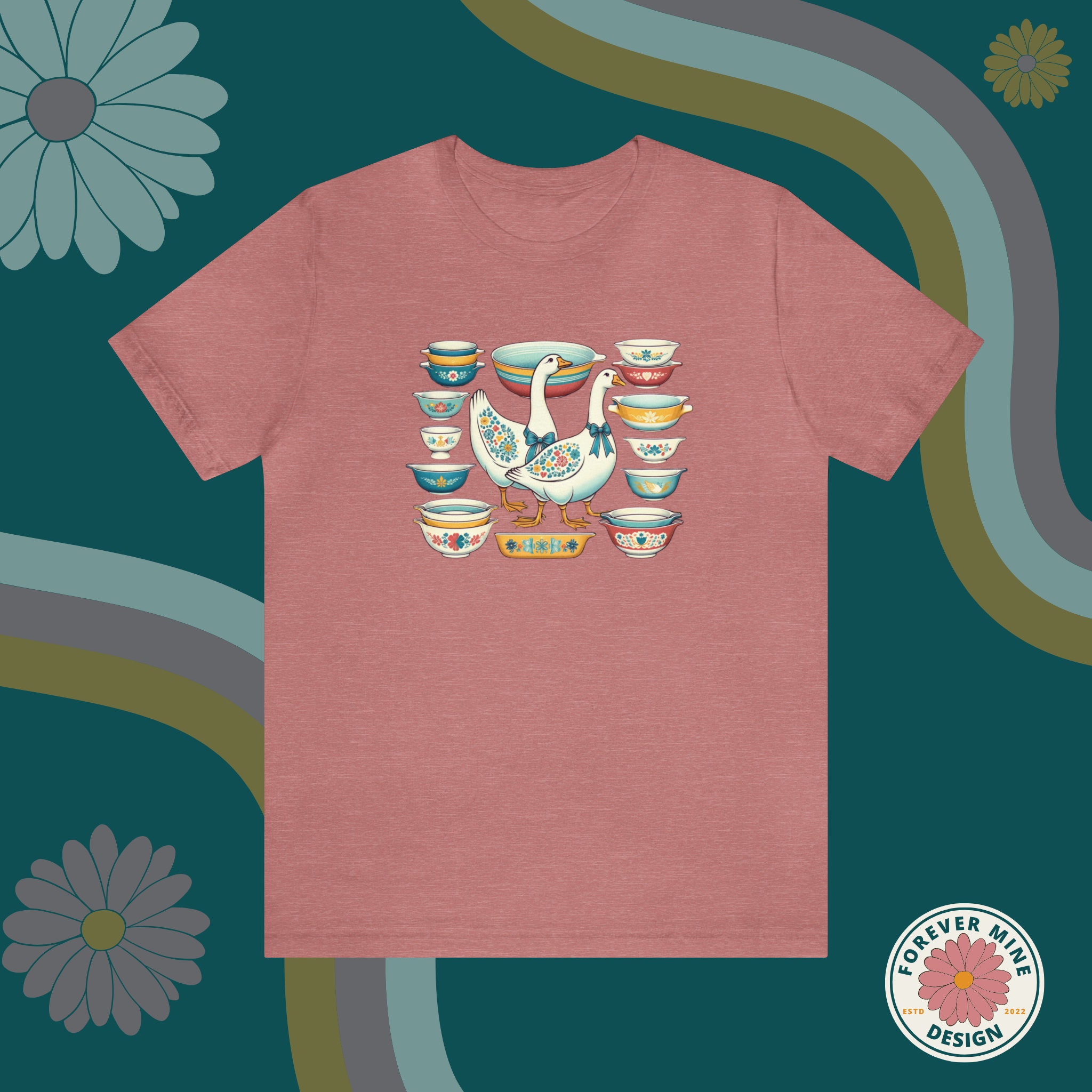 Retro Blue Ribbon Goose and Pyrex T-shirt Vintage Pyrex Grandma Kitchen ...